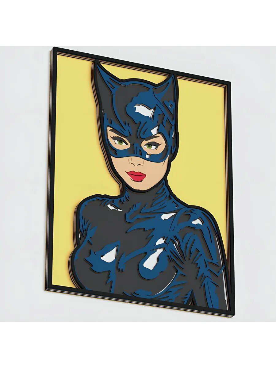 3D Картина по номерам из дерева Женщина-кошка, 23x30 см