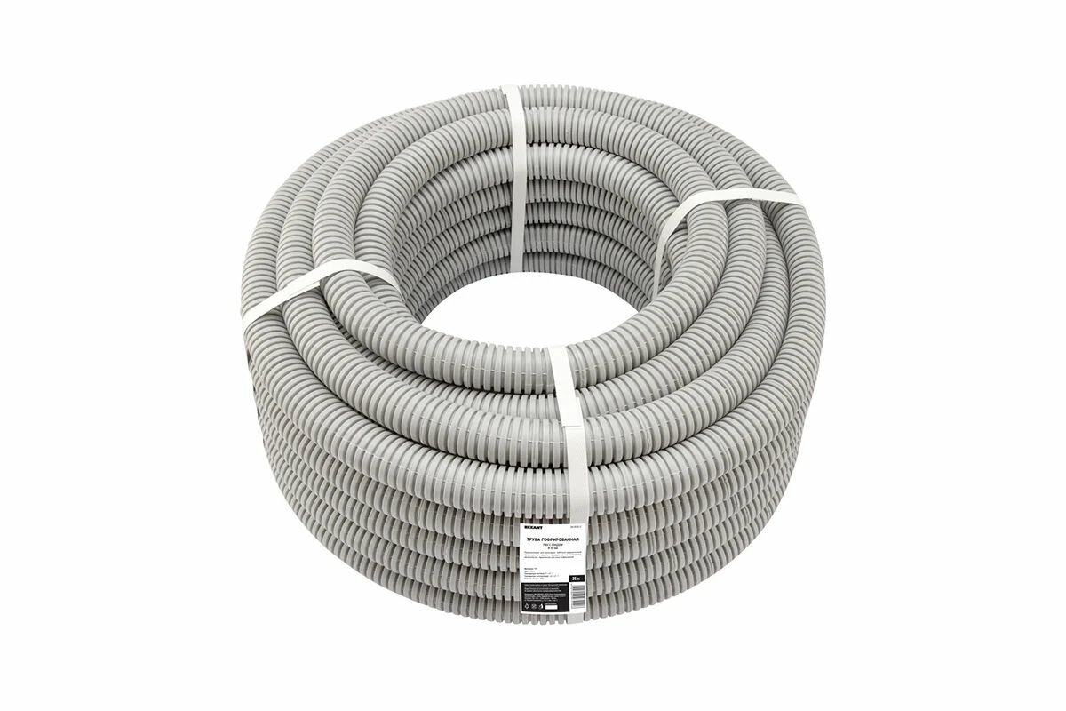 Гофрированная труба из ПВХ REXANT с зондом d 32 мм серая 25 м 28-0032-2