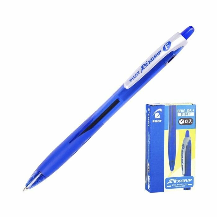 Ручка шариковая Pilot масляная автоматическая Rex Grip, 0,7 мм, линия 0,32 мм, резиновый упор, синяя (BPRG-10R-F)