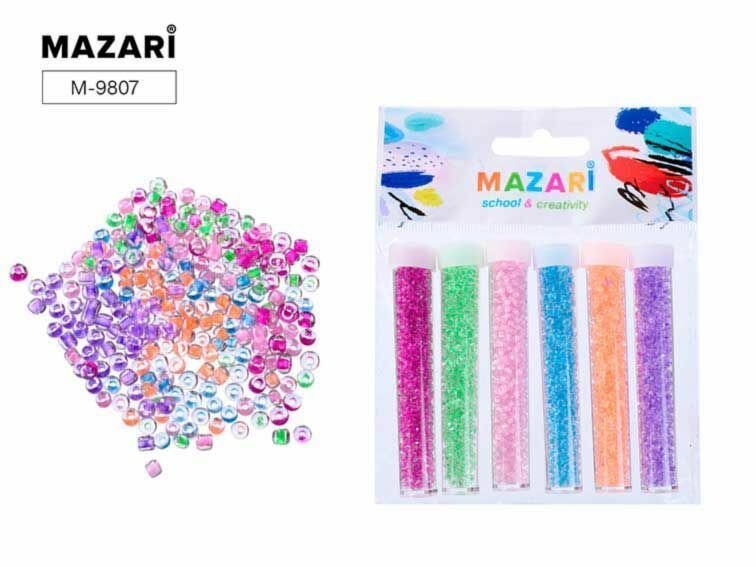 Бисер Mazari пластиковые тубы, 6 цветов, 8 г (M-9807)