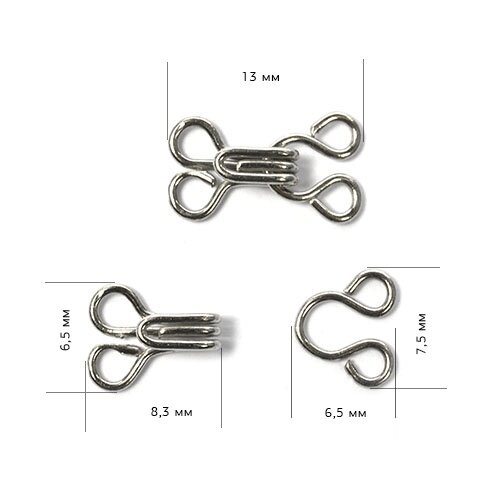 Крючки пришивные TBY №1, 13х7,5 мм, цвет никель, 1000 шт (ЮКП. ТВНЕА-1. НИК)