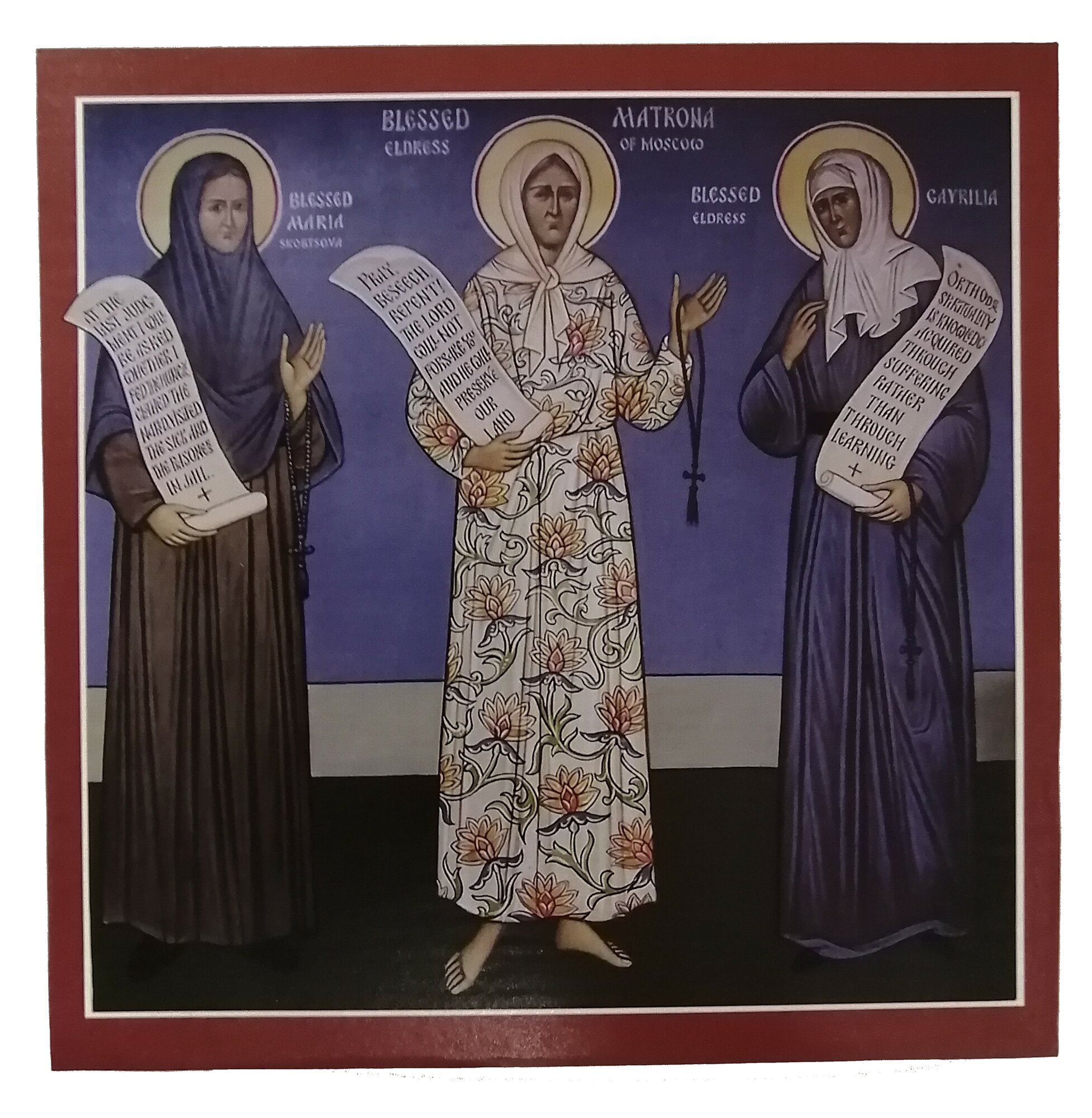 Православная икона - Святая мать Мария Скобцова Парижская, блаженная старица Матрона Никонова Московская, святая Схимонахиня Геронтисса Гавриэлия, (Папаянни) подвижница любви