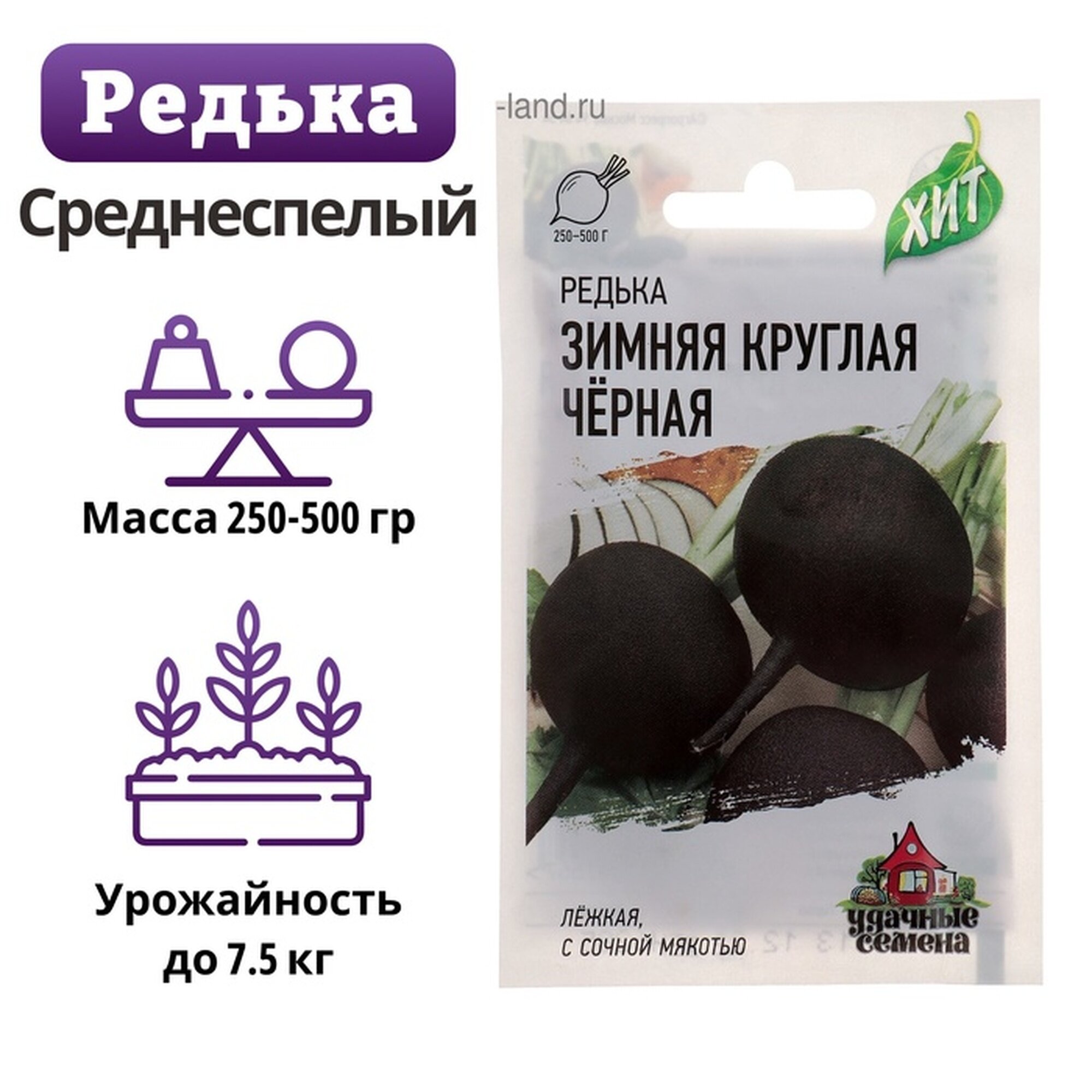 Семена Гавриш Редька Зимняя круглая, чёрная, ц/п, 1 г, серия ХИТ х3
