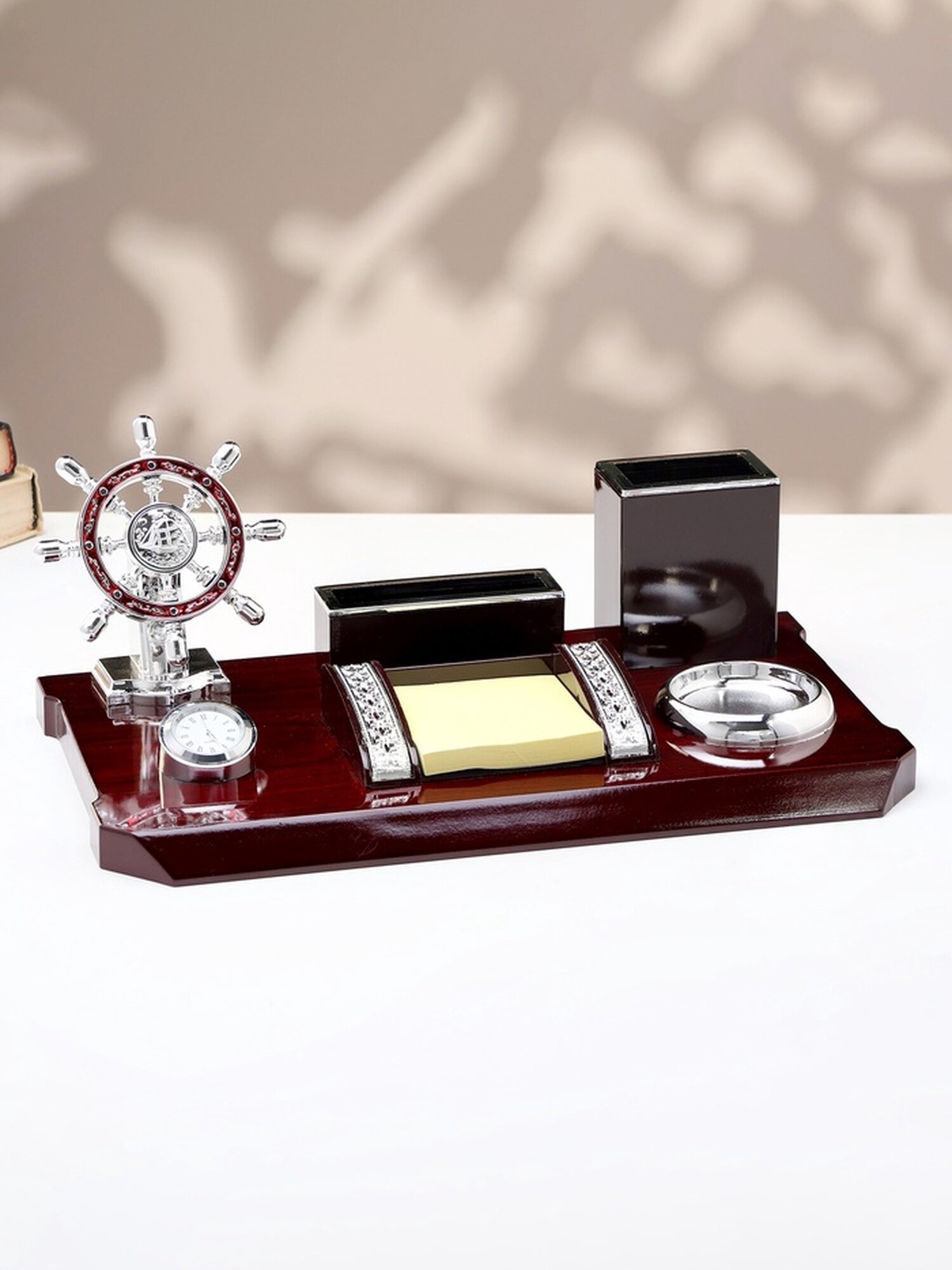 Настольный набор Сима-ленд, 6 в 1, с визитницей, дерево, металл, пластик, коричневый