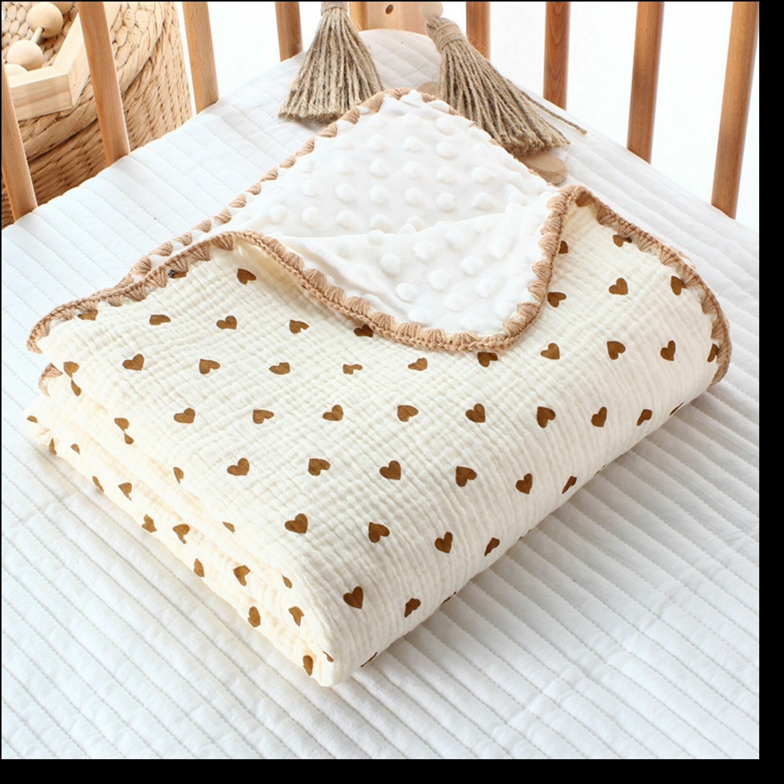 Плед для новорожденных муслиновый, плед детский плюшевый, двусторонний 100х100