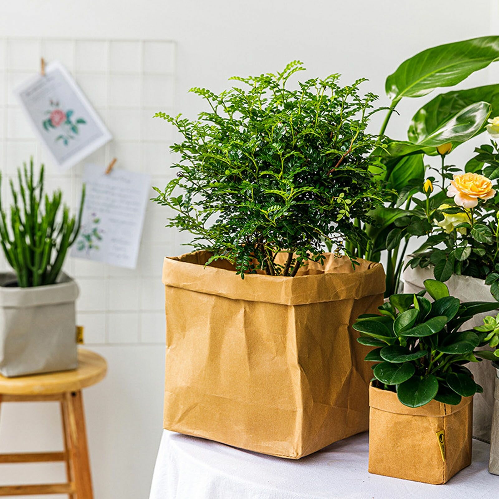 Мешок из промытой крафт-бумаги, водонепроницаемый цветочный горшок, сумка для хранения продуктов питания, фруктов, овощей, бытовых мелочей M