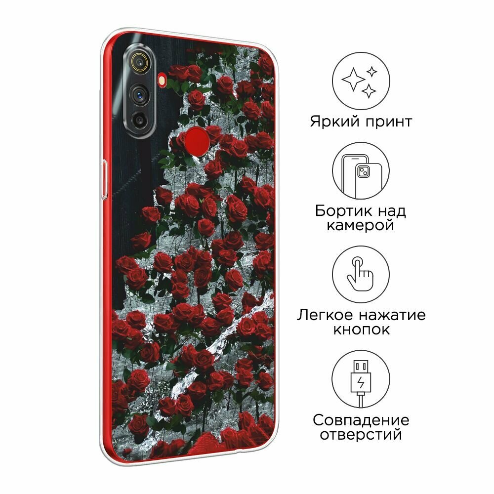 Силиконовый чехол на Realme C3 / Реалми C3 с принтом Цветущие алые розы — фото 1