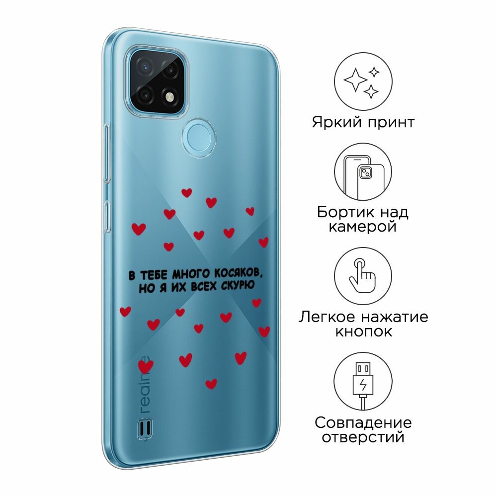 Чехол на Realme C21 / Реалми С21 с принтом "Косяки 1 - 14 февраля", прозрачный — фото 1