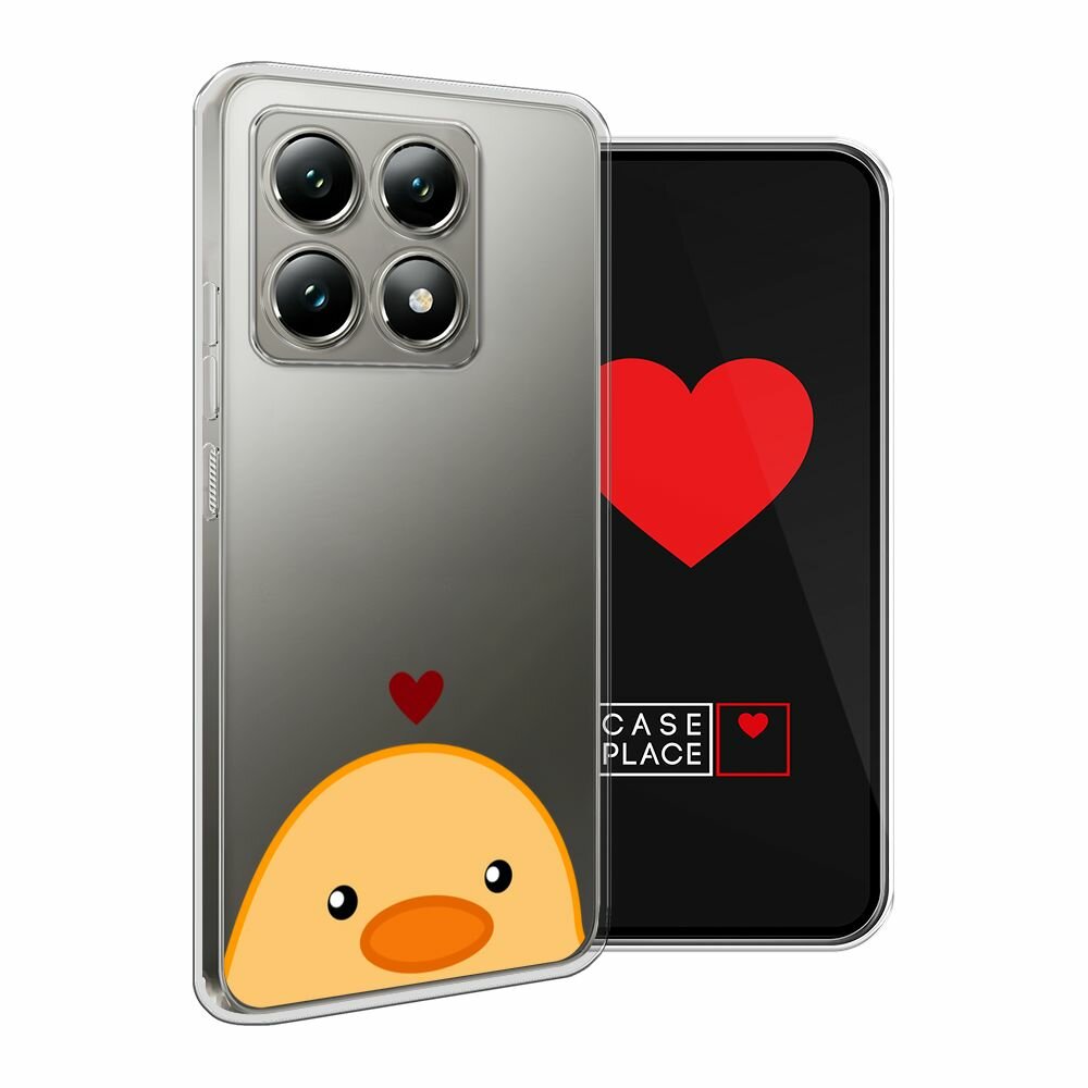 Чехол на Xiaomi 14T / Сяоми 14T с принтом "Влюблённая уточка - 14 февраля", прозрачный — фото 1
