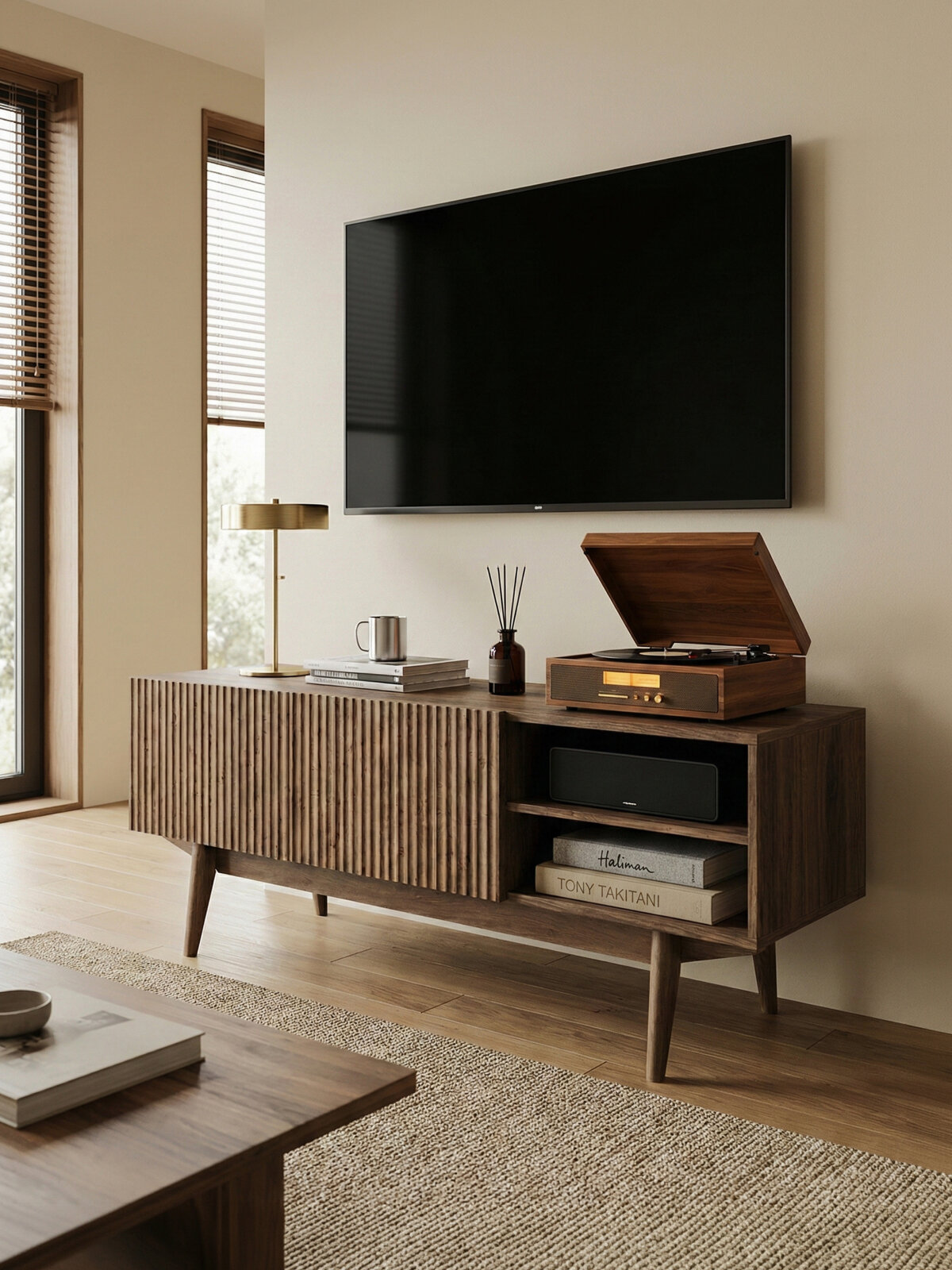 Тумба напольная под телевизор Стилика Фрея, тумбочка для тв на ножках, длина 110 см, коричневый