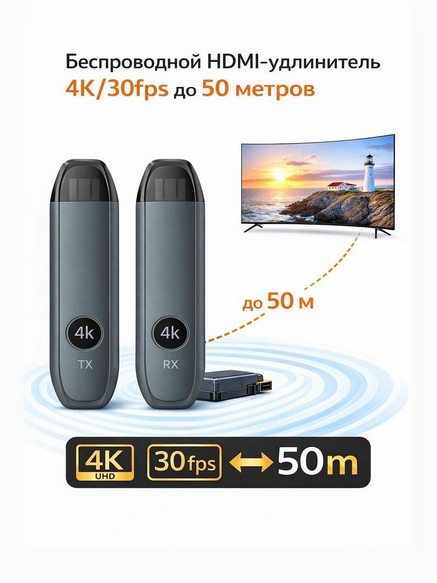 WIFI HDMI-удлинитель (extender) до 50 м, 4K/30Hz (ORIENT VE056V2H)
