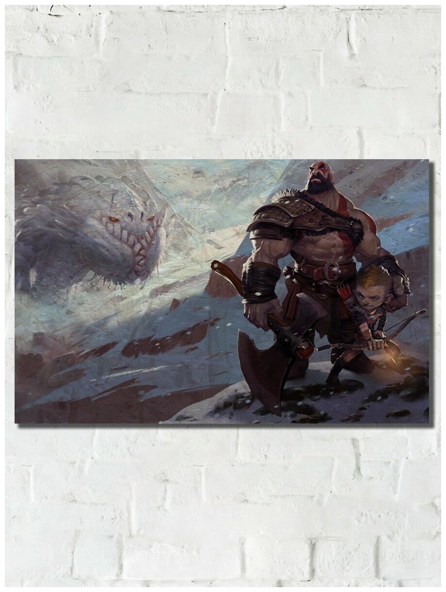 Картина интерьерная на рельефной доске ОСП игра God Of War Кратос и Атрей - 6558 Г