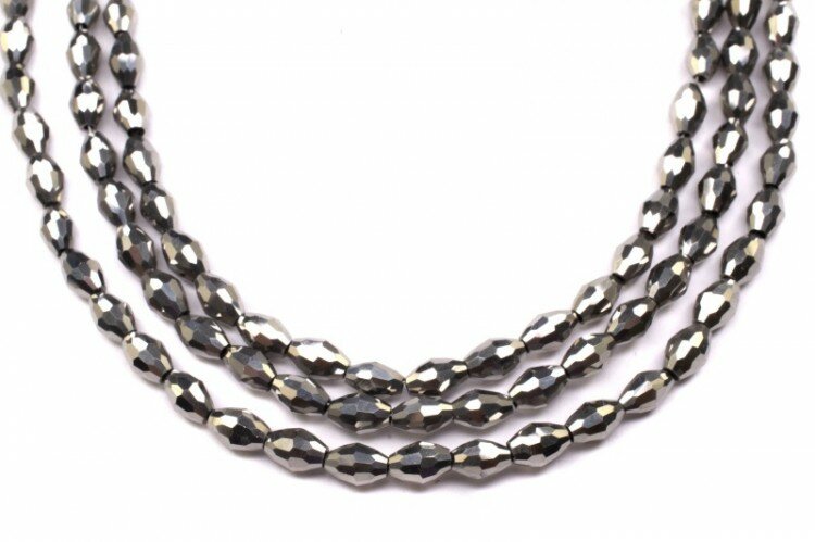 Бусина стеклянная граненая овальная 6х4мм, цвет серебро, гальваническое покрытие, 547-009, 10шт