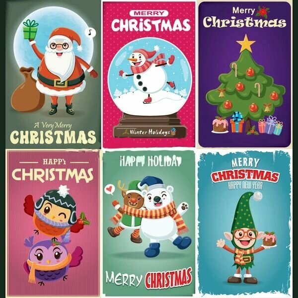 Наклейки стикеры Новогодние открытки