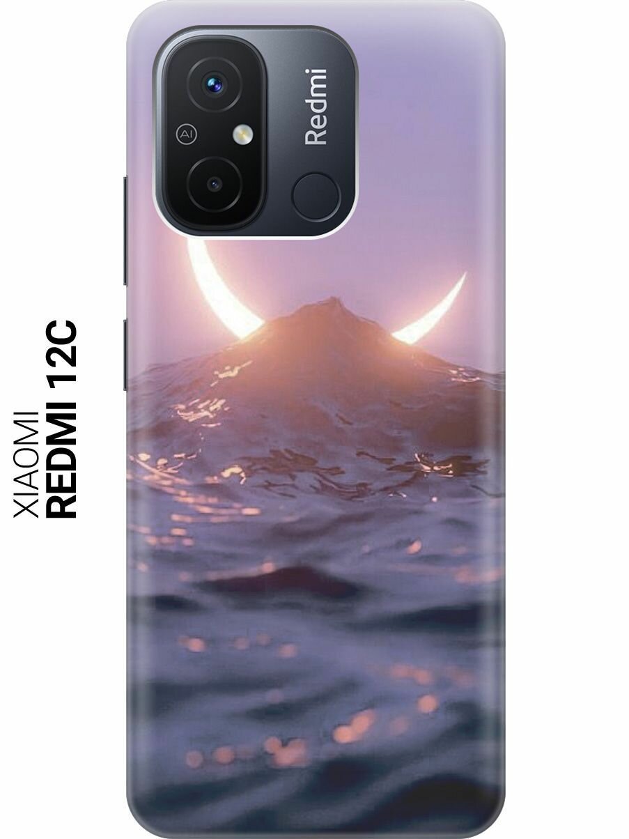 Силиконовый чехол на Xiaomi Redmi 12C, Сяоми Редми 12С с принтом "Месяц и море"