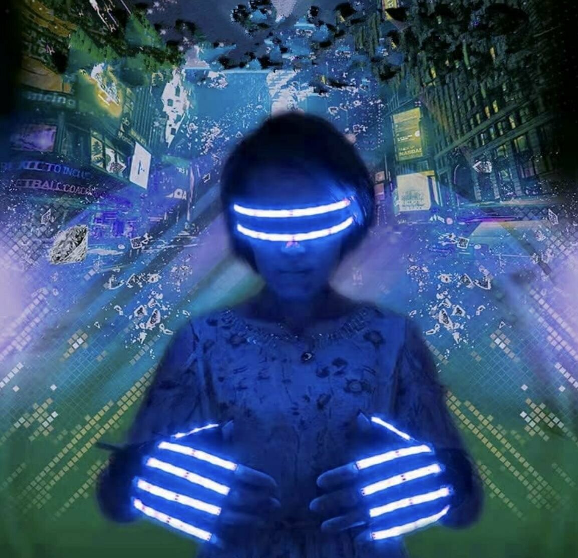 Светодиодные перчатки и светящиеся очки косплей киберпанк