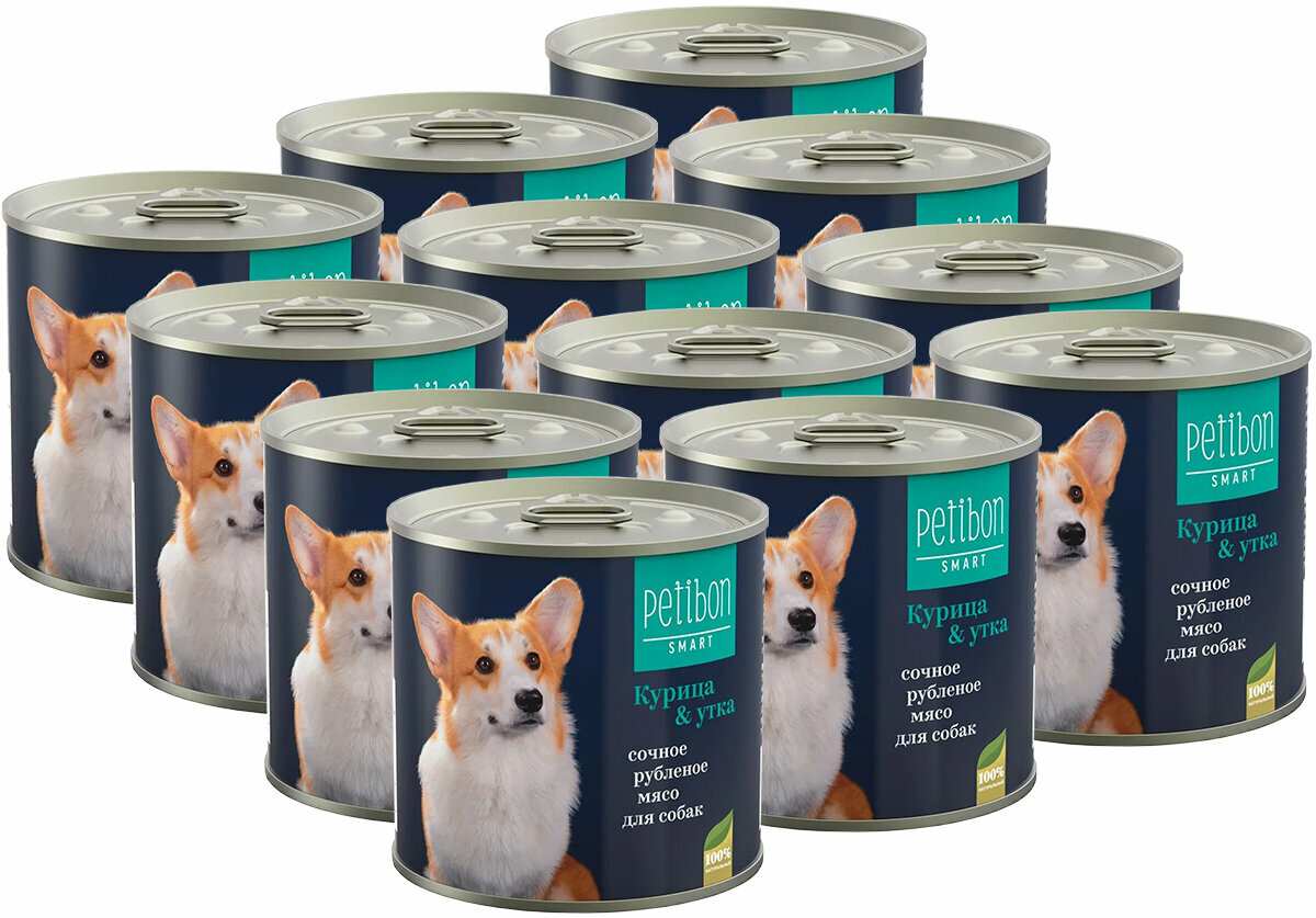 PETIBON SMART для собак рубленое мясо с курицей и уткой (240 гр х 12 шт)