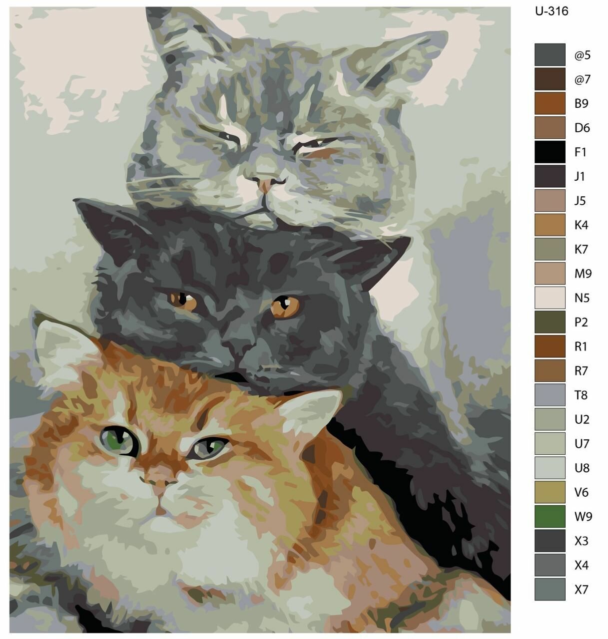 Картина по номерам U-316 "Три кота - рыжий, черный, белый" 40x50 см