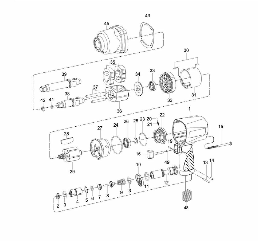 Ротор гайковерта KAAC1660 № 29 на схеме артикул запчасти KAEO0290 TOPTUL