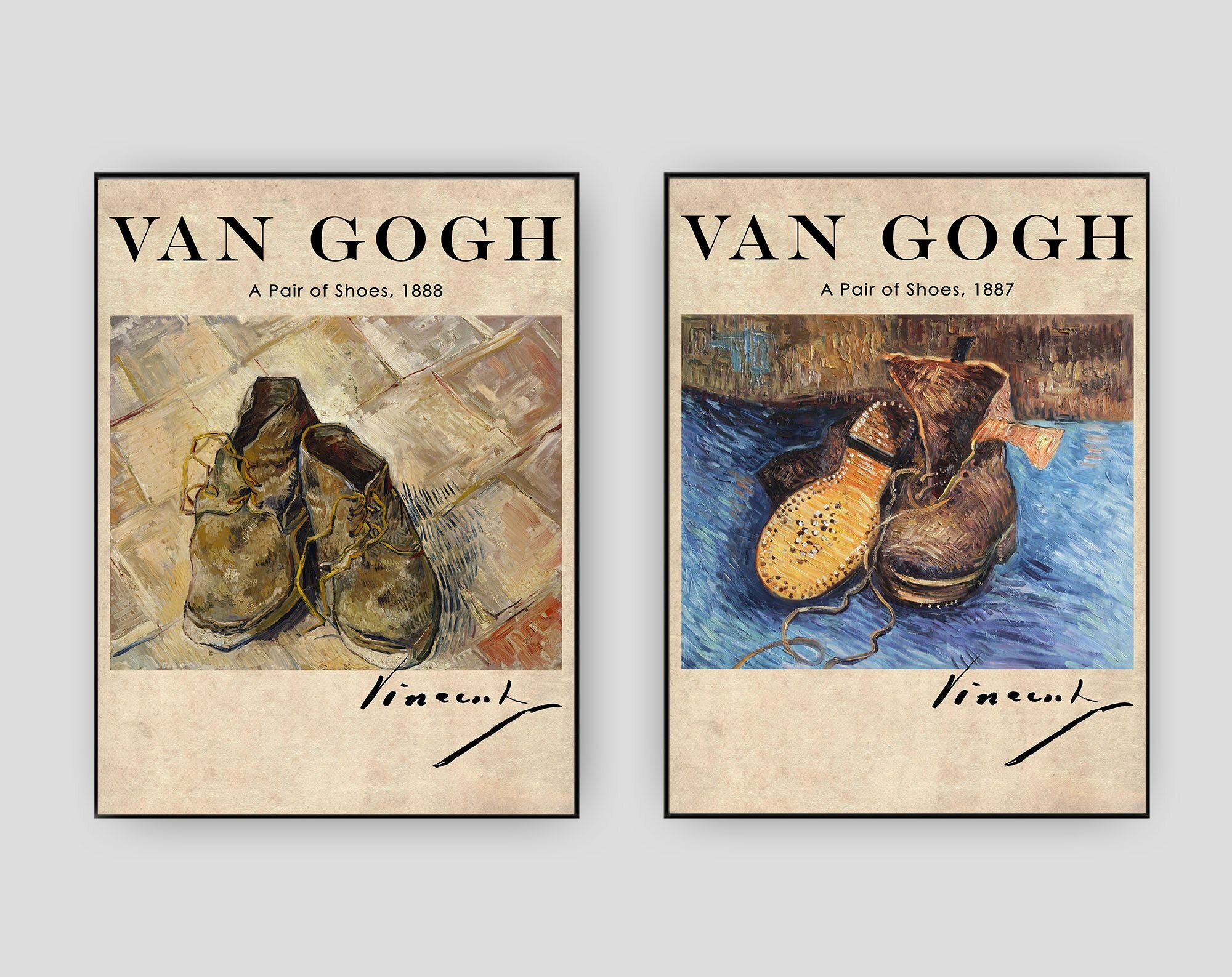 Набор интерьерных постеров "Старые Ботинки" Винсент Ван Гог, размер А3, без рамы. 2 винтажных плаката в стиле импрессионизм Van Gogh для прихожей и в подарок