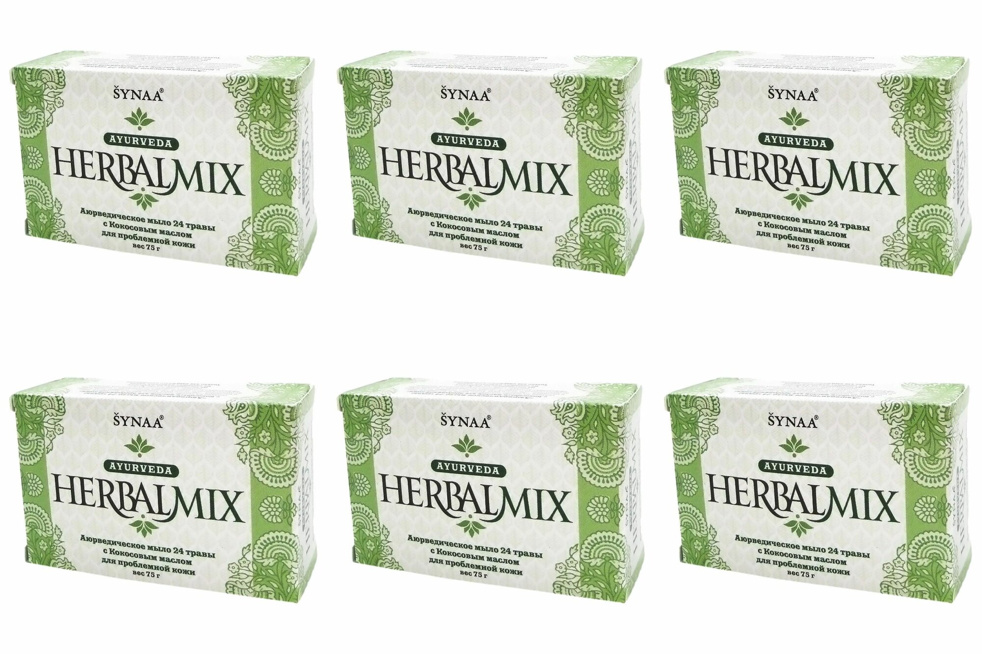 Aasha Herbals Мыло твердое HerbalMix Coconut oil, травы с кокосовым маслом, 75 г, 6 уп