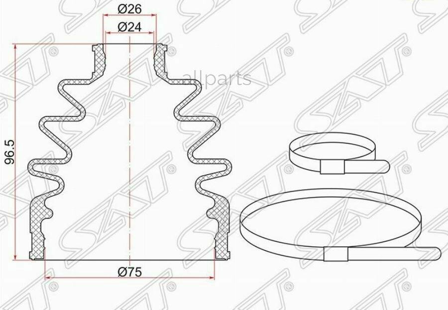SAT C-1152 Пыльник шруса наружный RR SUBARU FORESTER SF (2 хомута. резина)