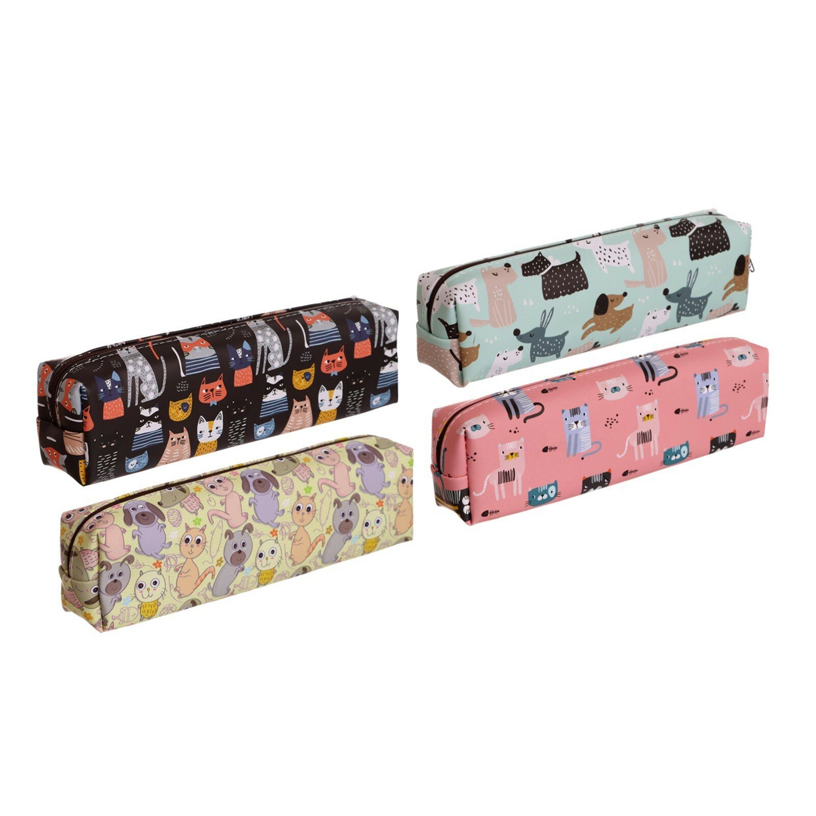 Пенал школьный на молнии "Кошки/Собачки", микс