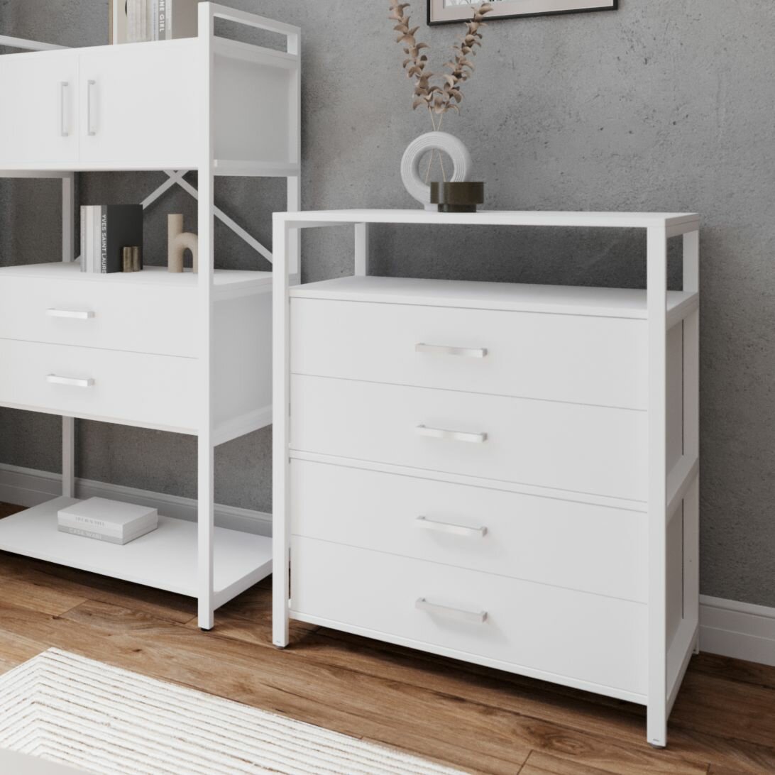 Комод под телевизор, для одежды Лофт Микс с ящиками 80х45х95 см, Белый