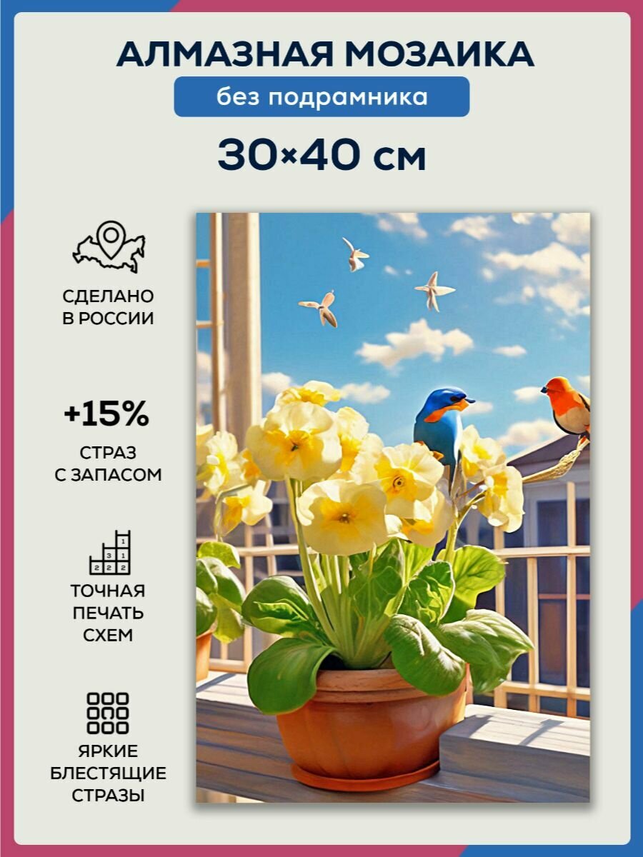 Алмазная мозаика 30x40 Примула в горшке без подрамника