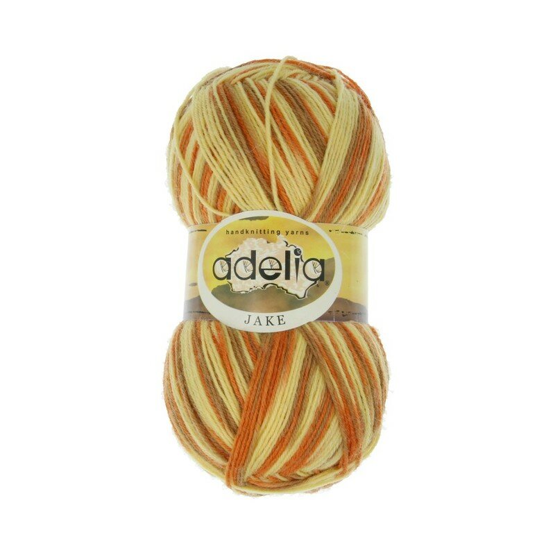 Пряжа ADELIA "JAKE" 75% шерсть, 25% нейлон 100 г 400 м №05 желтый/оранжевый/св. коричневый