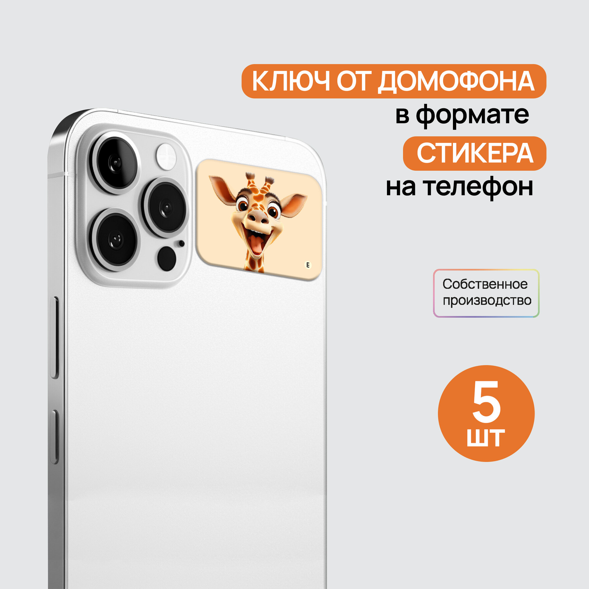 Ключи - стикеры для домофона на телефон, 5 шт, комплект Em-Marine. KeyBox, Жираф.