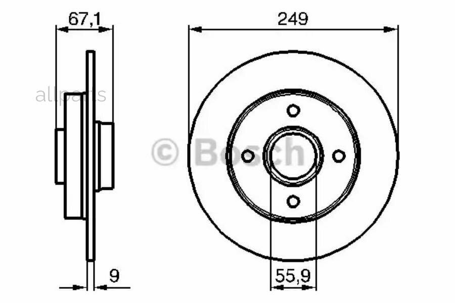 BOSCH 0986479219 Тормозной диск задний (цена за 1 шт.)