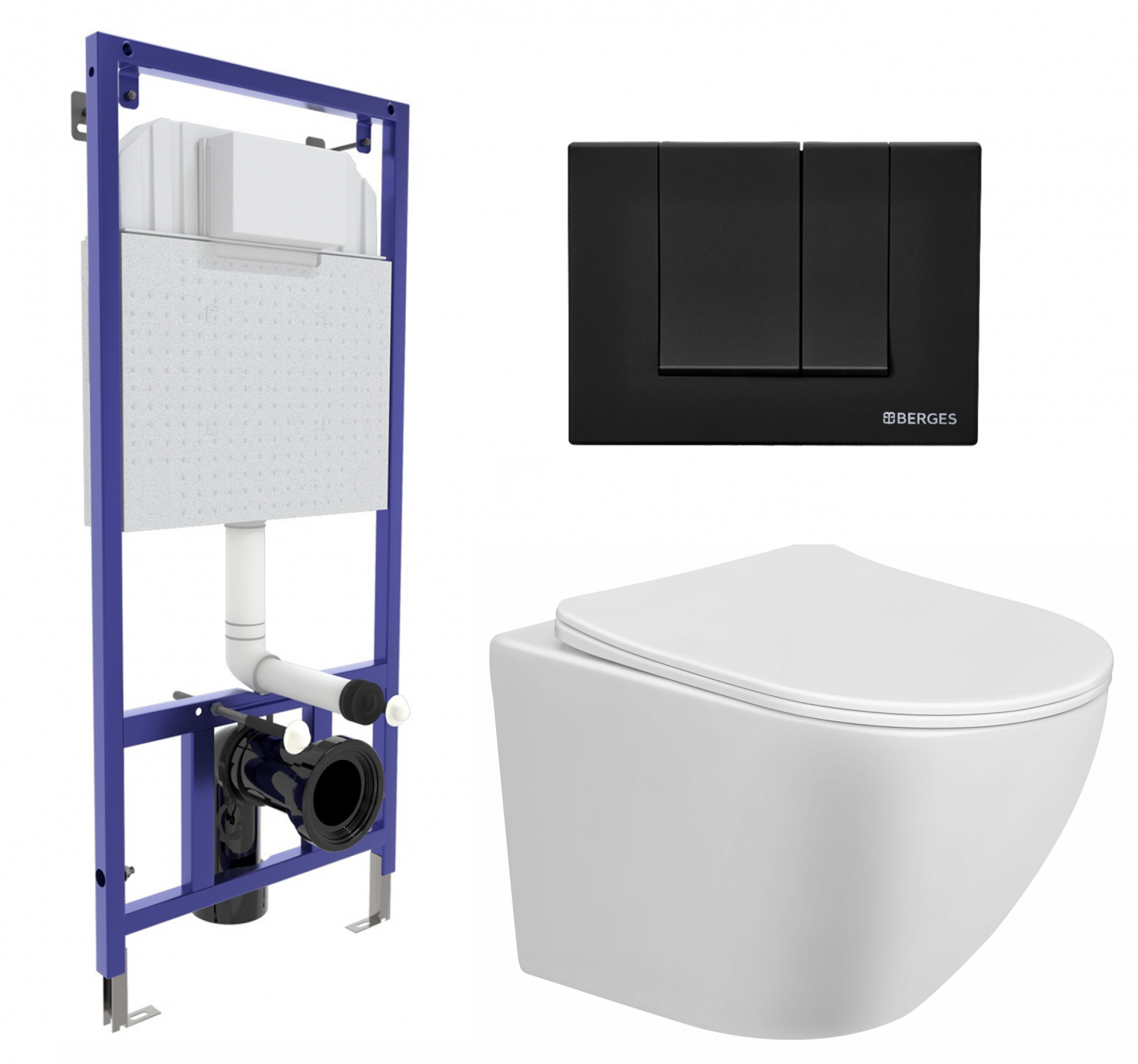 Комплект 3 в 1 инсталляция Berges Wasserhaus Novum 040245 + Унитаз подвесной Taliente Amato AM25010 + кнопка черная