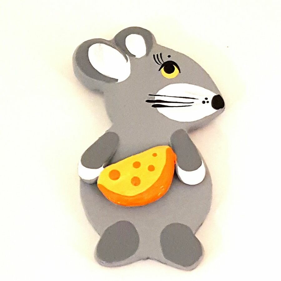 Магнит "Мышь"-1, Ковровская глиняная игрушка, ручная авторская работа