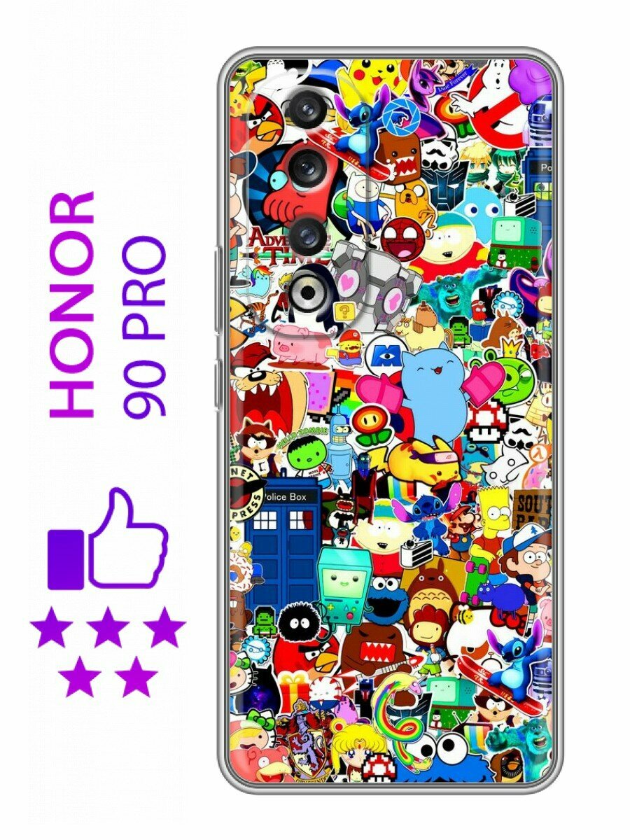 Чехол для Huawei Honor 90 Pro с принтом для детей с героями мультиков (Хуавей Хонор 90 Про)