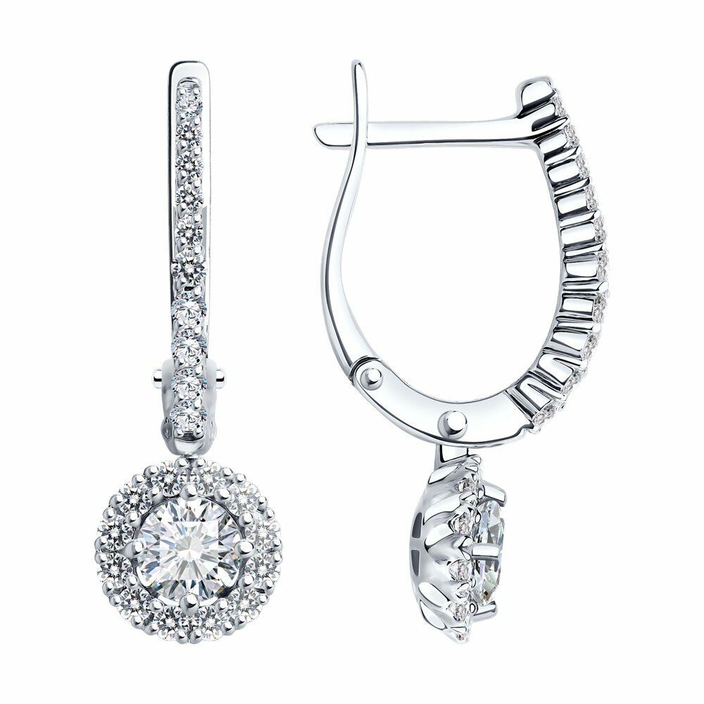 Серьги с подвесками, белое золото, 585 проба, бриллиант выращенный