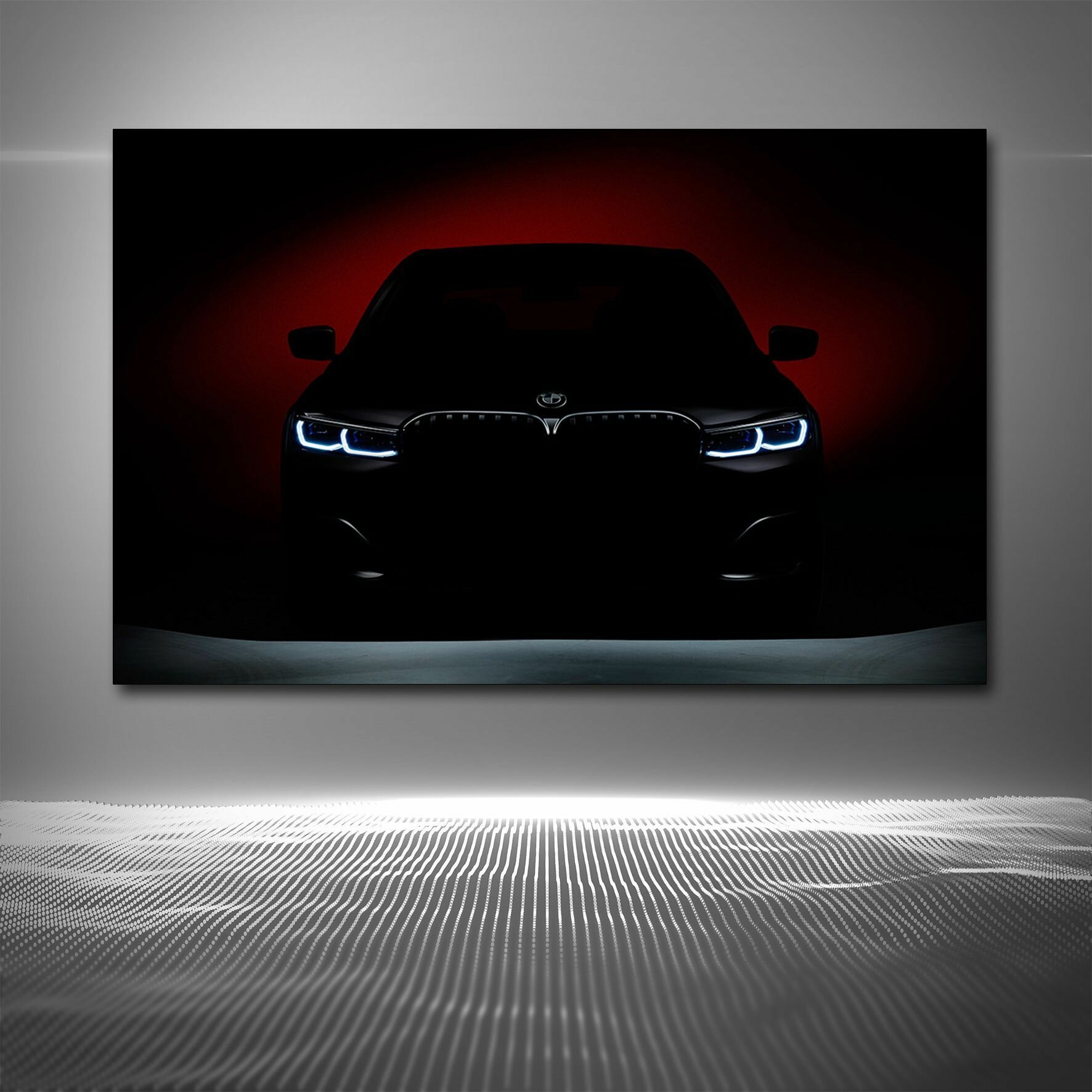 Картина интерьерная на холсте 100х70 см. Черный BMW Подрамник из натурального дерева
