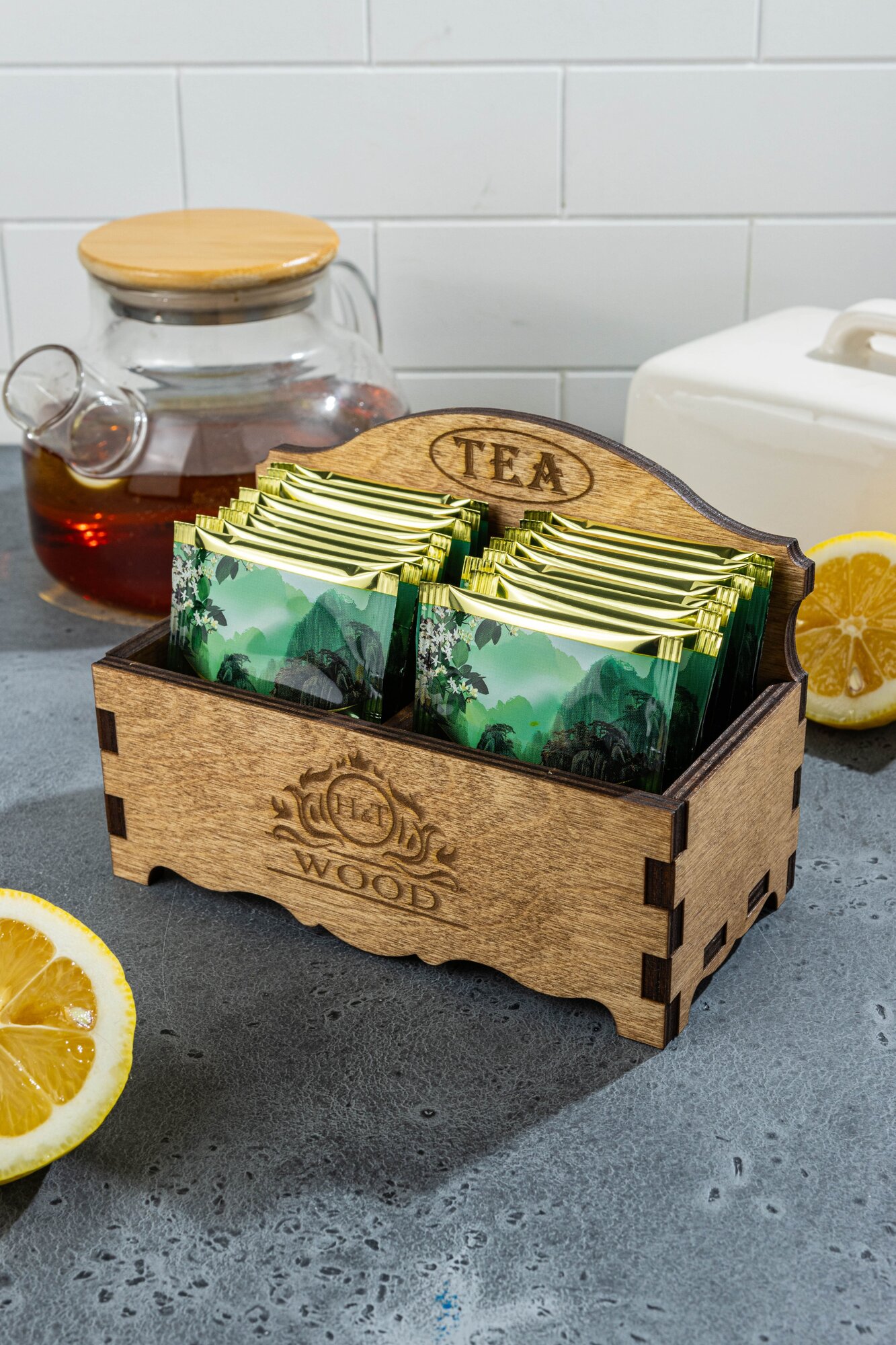 Подставка для чайных пакетиков H&T WOOD, дерево, с гравировкой