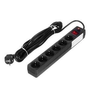 Сетевой фильтр UNIVersal (967U-4005) с заземлением 5 м 10 А 230 В 2,2 кВт 6 розеток ПВС 3х0,75 мм2 IP20 с выключателем и защитными шторками черный