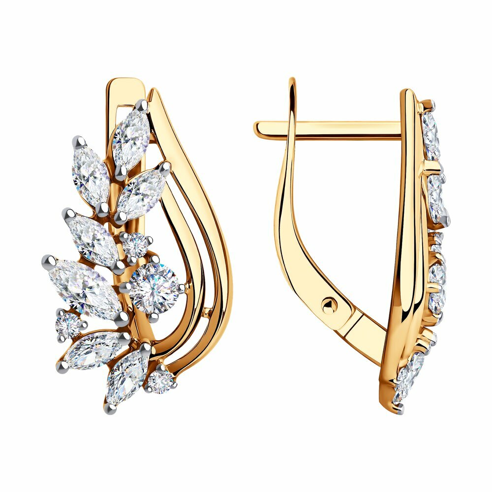Серьги, красное золото, 585 проба, фианит