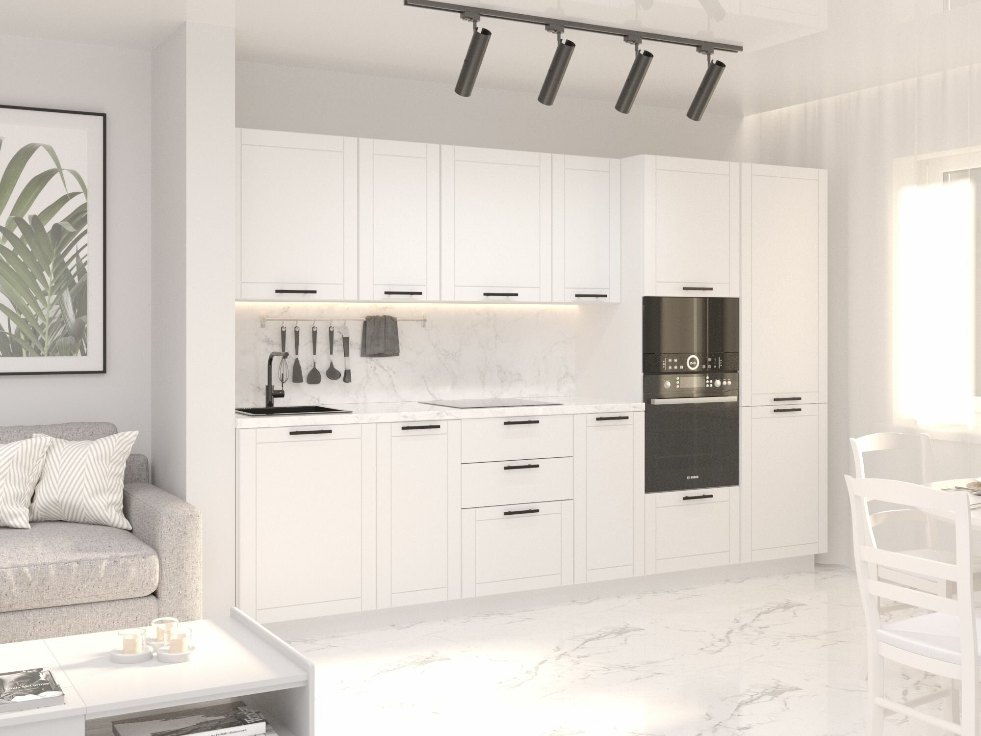 Кухонный гарнитур Лофт White Silk, 3200 мм