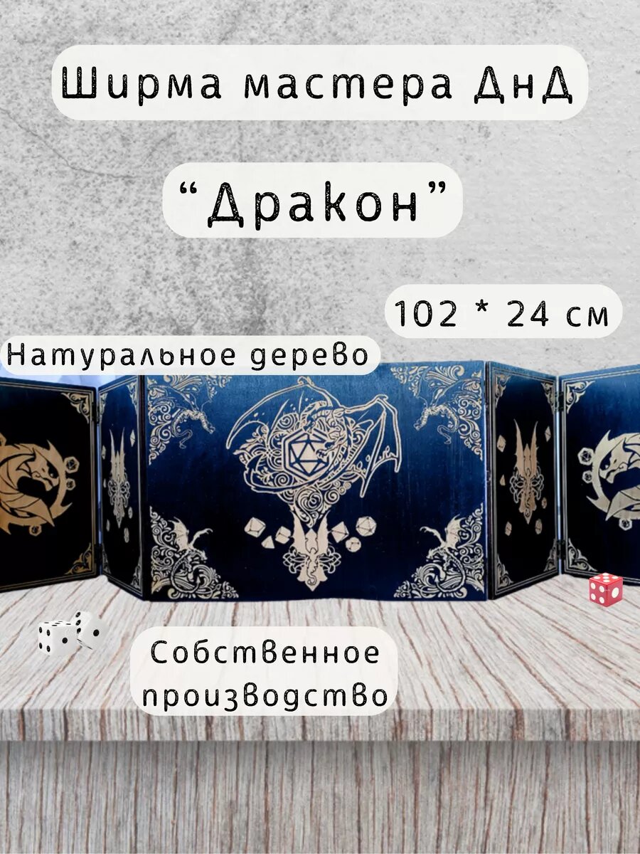Ширма мастера ДнД 5 секций "Дракон", подарок для гм