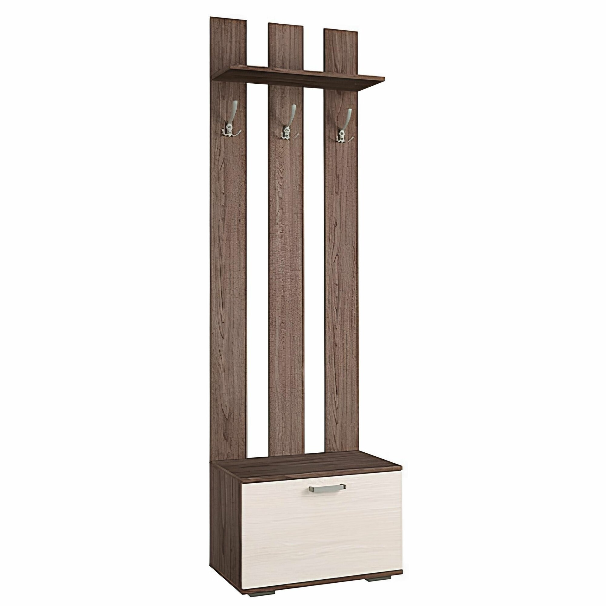 Вешалка Бриз-4 от Астрид-Мебель, с обувницей, сиденьем и полкой, 60x36x202 см. цвет Анкор темный/Анкор белый