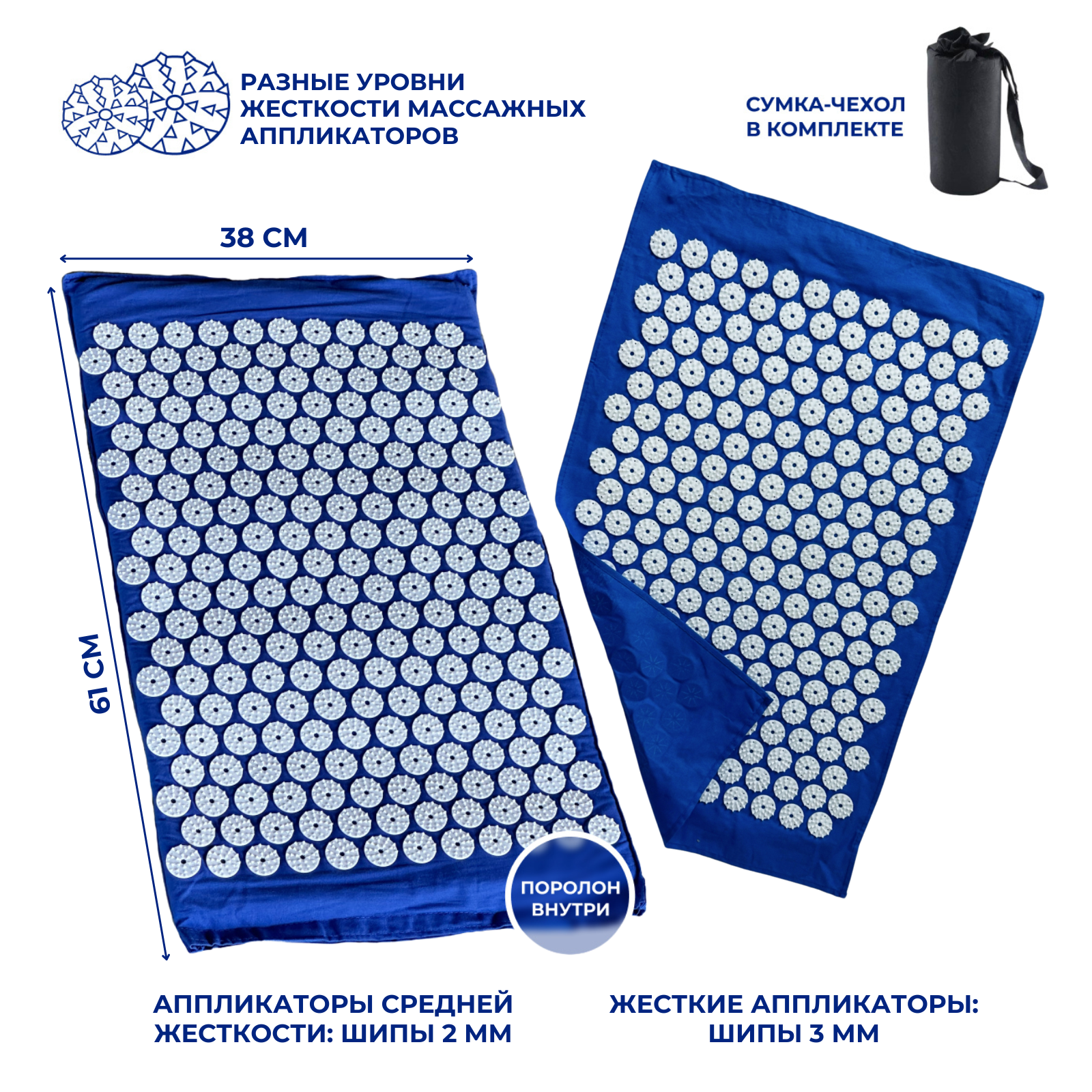 Коврик синий + поролон+ чехол+ коврик однослойный синий