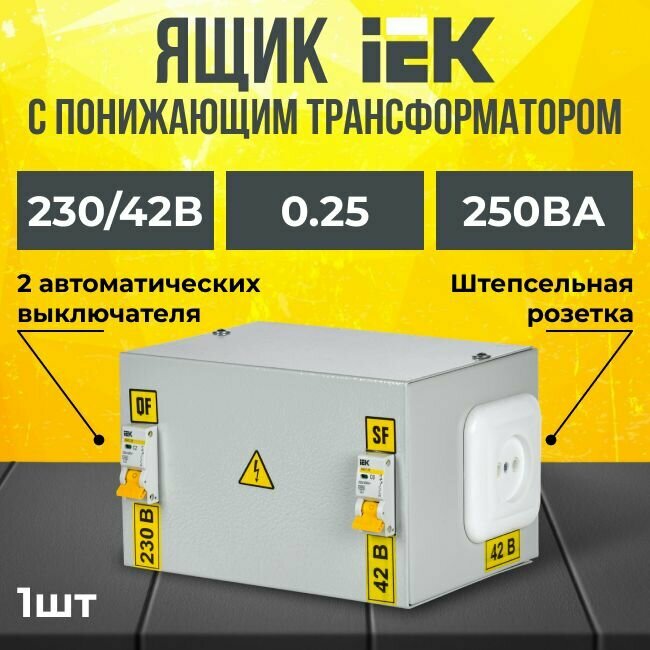 Ящик с понижающим трансформатором ЯТП-0.25 с 2 авт. выключателями 42В IEK - 1шт