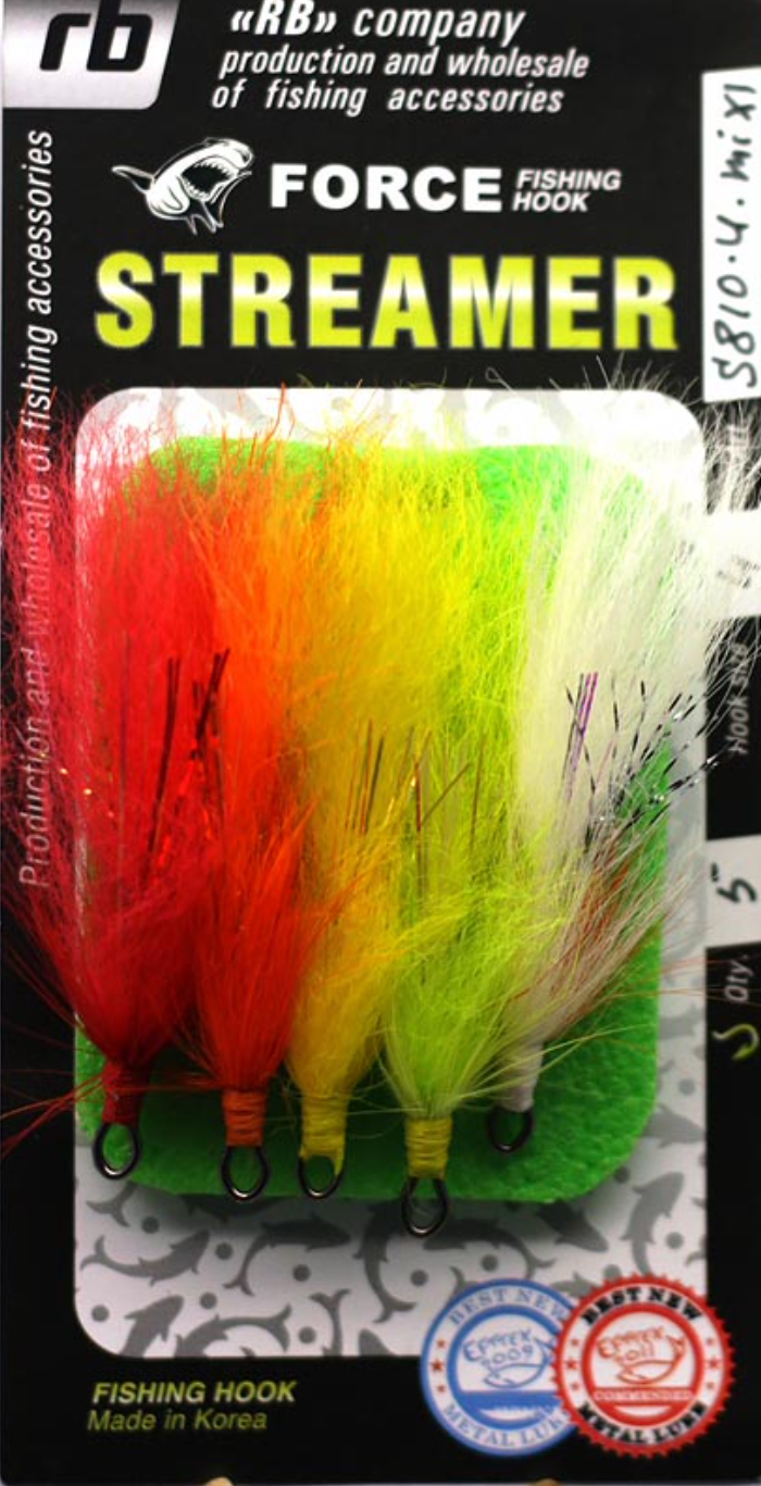 Набор стримеров RB (Русская Блесна) №4 FORSE на двойнике S810-4-MIX1 (5 шт)