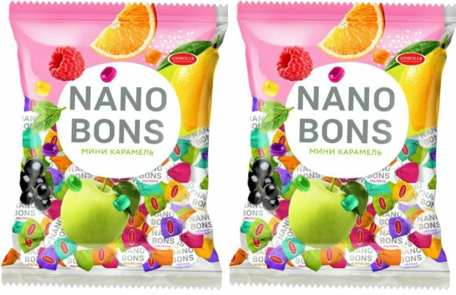 Азовская кондитерская фабрика Карамель-мини леденцовая Nanobons, 1 кг, 2 уп