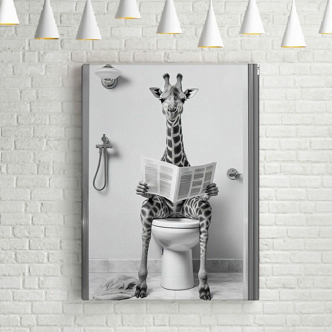 Картина на стену 40х60 Жираф читает в туалете смешные животные