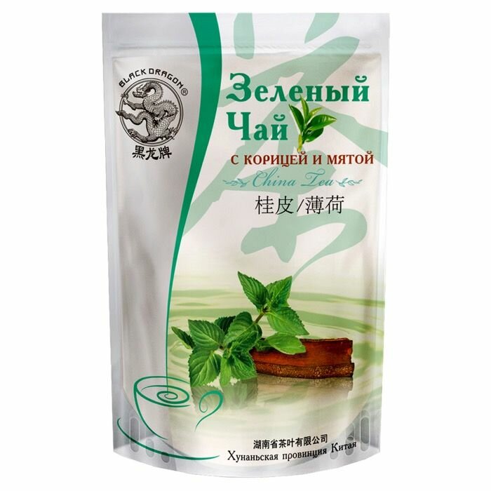 Черный Дракон Чай Зеленый, с корицей и мятой, листовой, 100 г