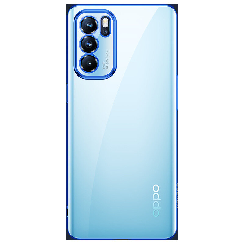 Ультра-тонкая полимерная задняя панель-чехол-накладка Чехол. ру из силикона для OPPO Reno 6 прозрачная с цветными гранями синяя